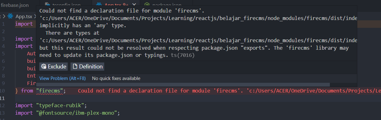Could Not Find A Declaration File For Module Firecms · Issue 500 · Firecmsco Firecms · Github