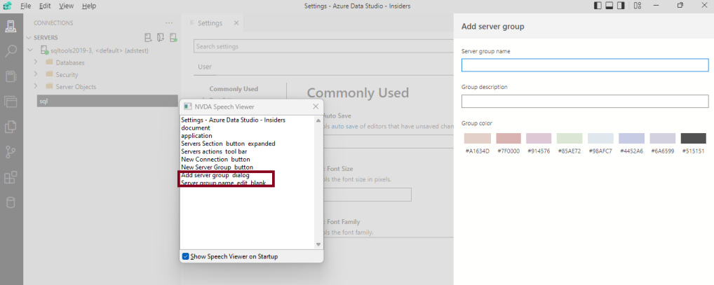 A11y_SQLAzureDataStudio_NewServerGroup_AddServerGroup_ScreenReader:The name of the dialog is not ...