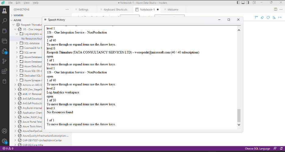 A11y_SQLAzureDataStudio_AddAzureAccount_AddAzureAccount_ScreenReader: The levels are not ...