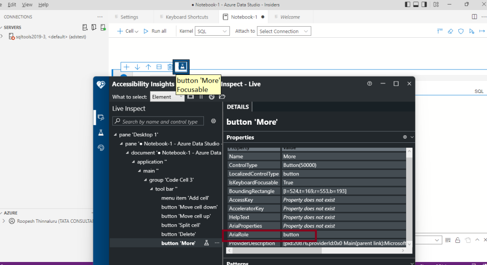 A11y_AzureDataStudioStayHealthy_Notebook_Toolbar_AI4D: Control type set ...