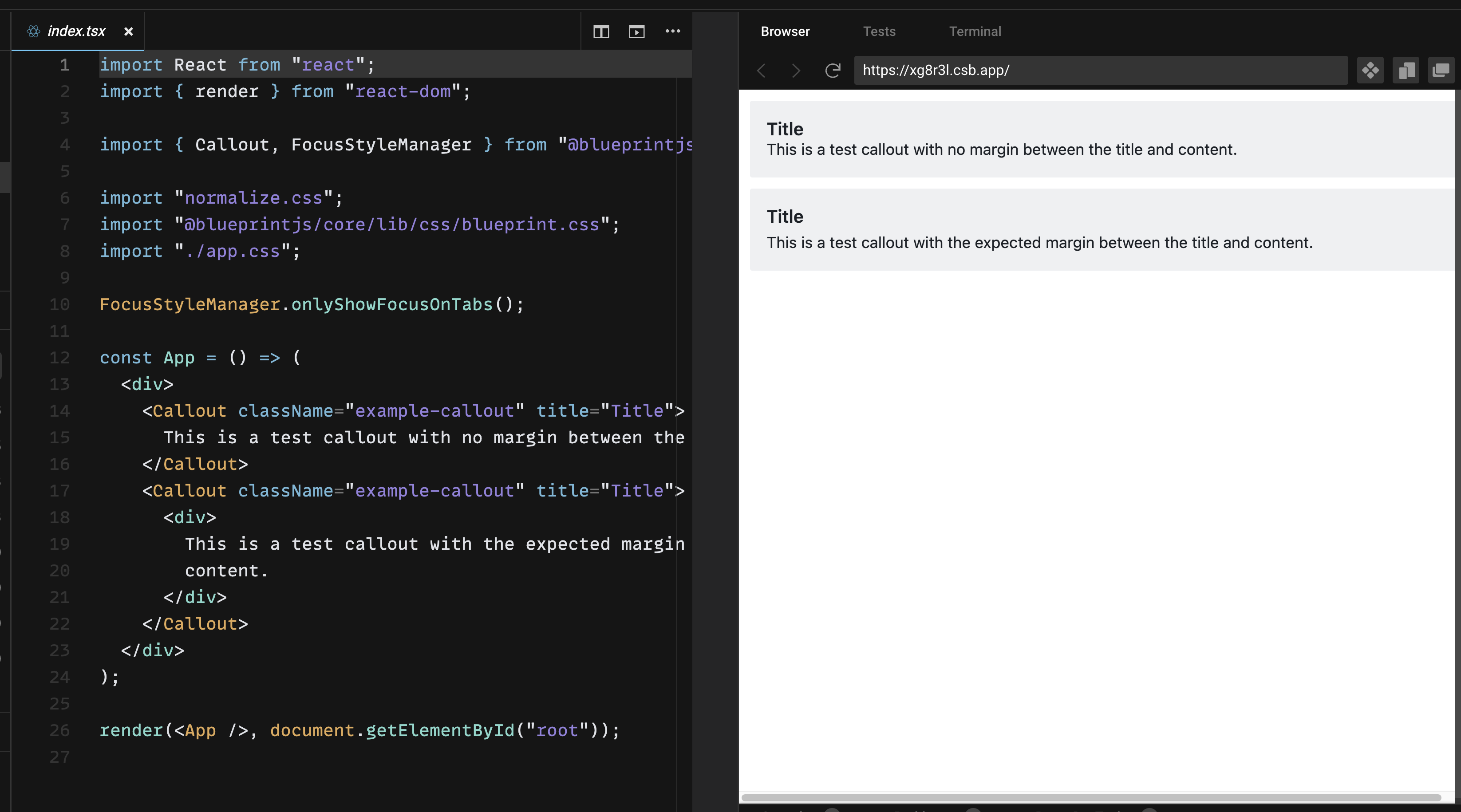 `Callout` is missing margin between title and content when content consists only of text · Issue ...