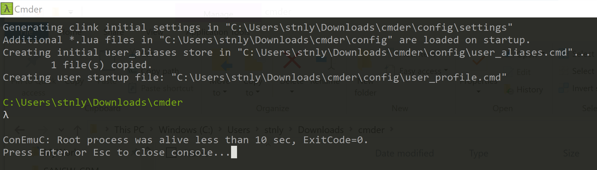 Problem on starting cmder · Issue #1904 · cmderdev/cmder · GitHub