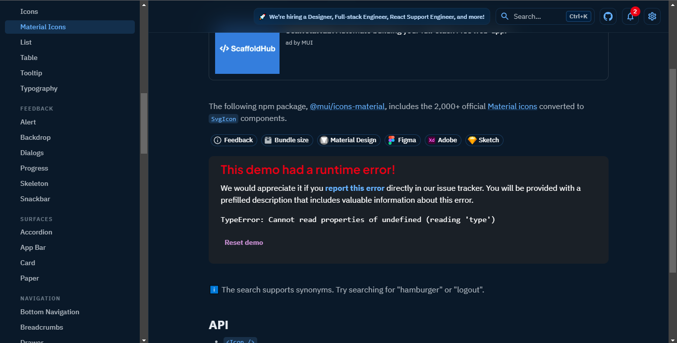 [docs] Demo Searchicons Crashes · Issue 31533 · Mui Material Ui · Github