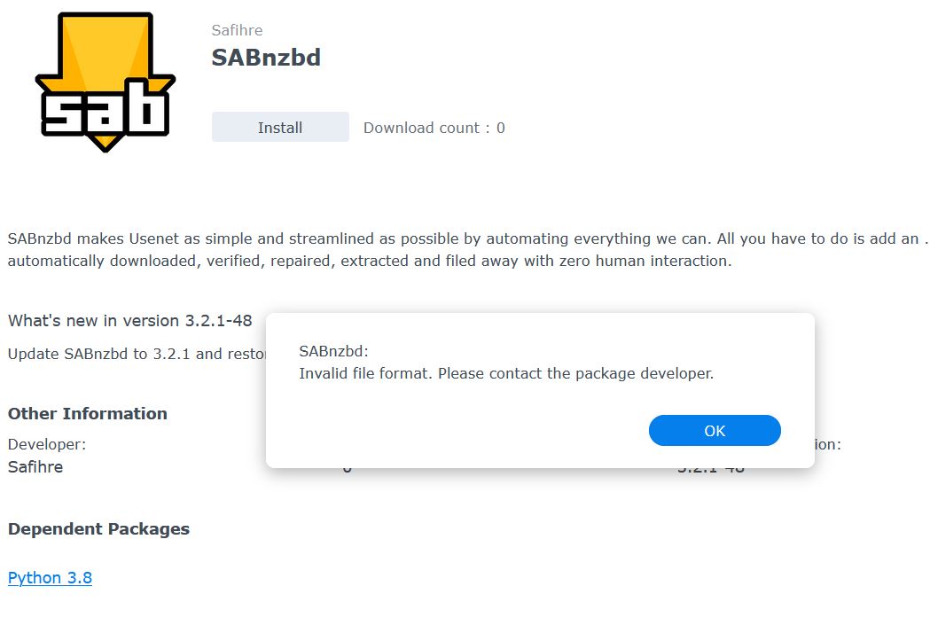 SabNZBD - DSM7 Invalid File Format · Issue #4700 · SynoCommunity/spksrc · GitHub