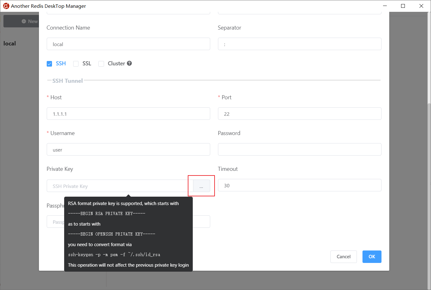v1.4.6 BUG: SSH private key cannot be selected · Issue #595 · qishibo/AnotherRedisDesktopManager ...