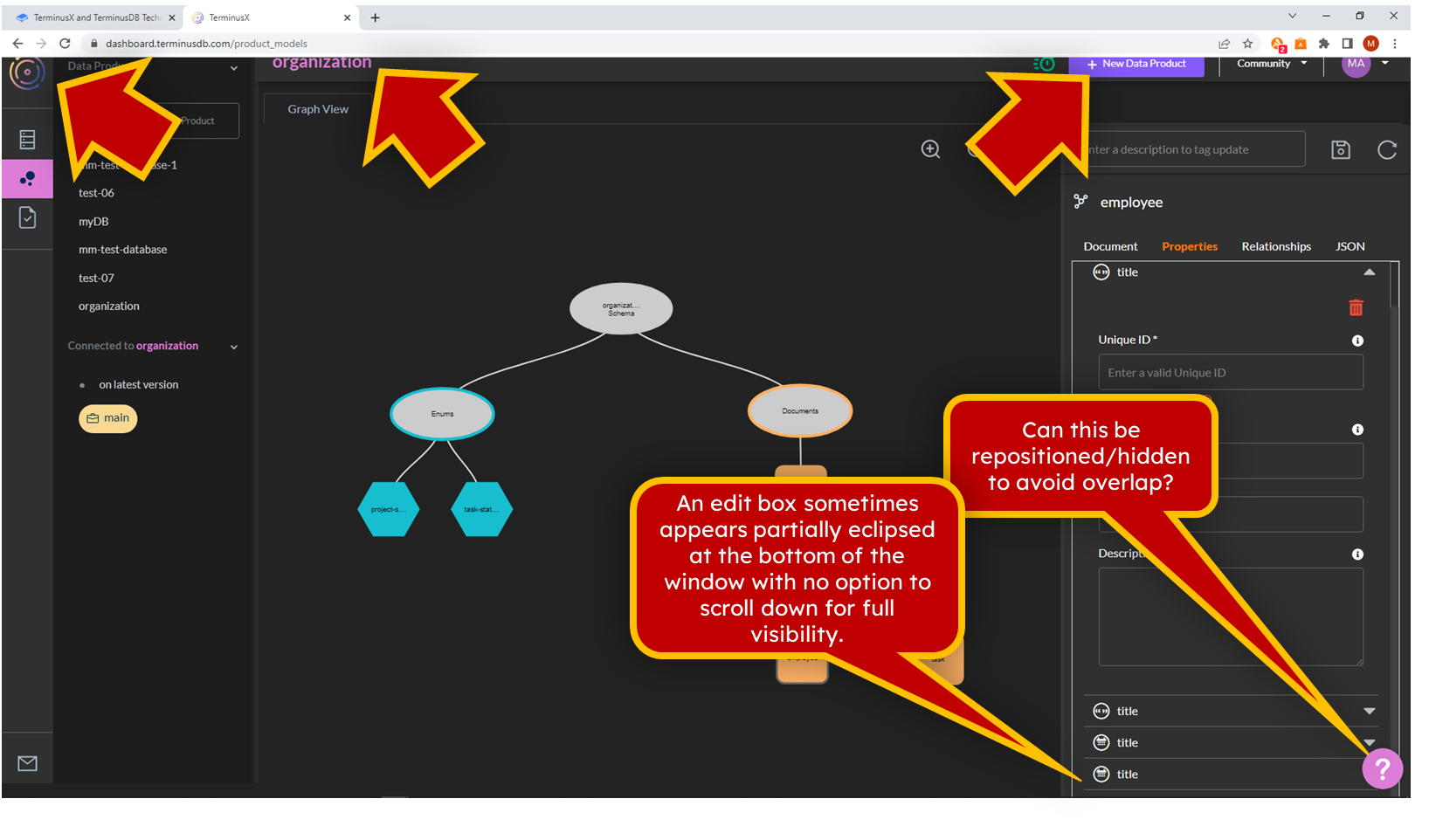 Terminusx Dashboard Ui Window Issues · Issue 35 · Terminusdb Terminuscms · Github