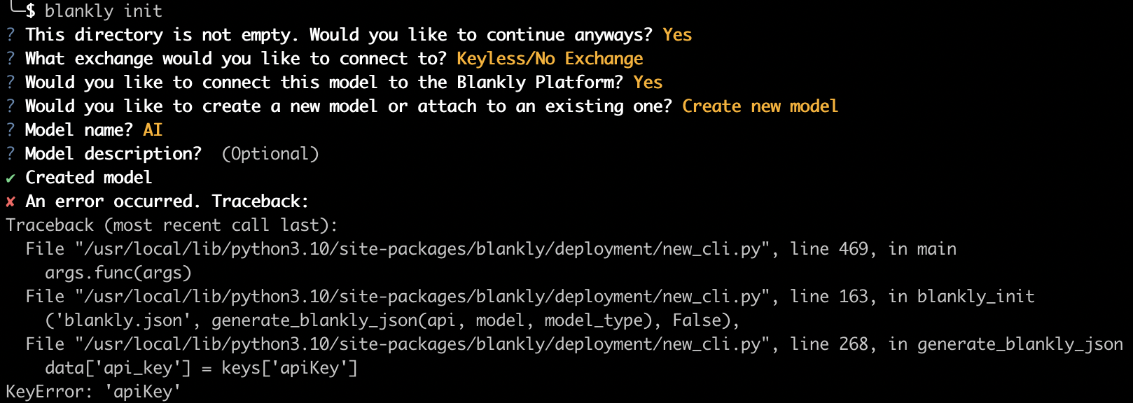KeyError: 'apiKey' during 'blankly init' | api.generate_keys invalid request · Issue #174 ...