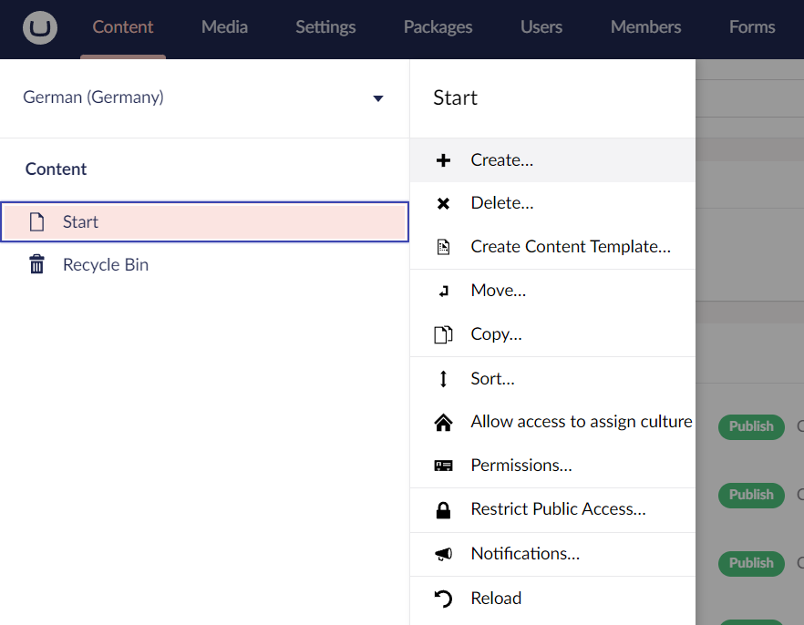 Content section node context menu name "Culture and Hostnames" has changed to "Allow access to ...