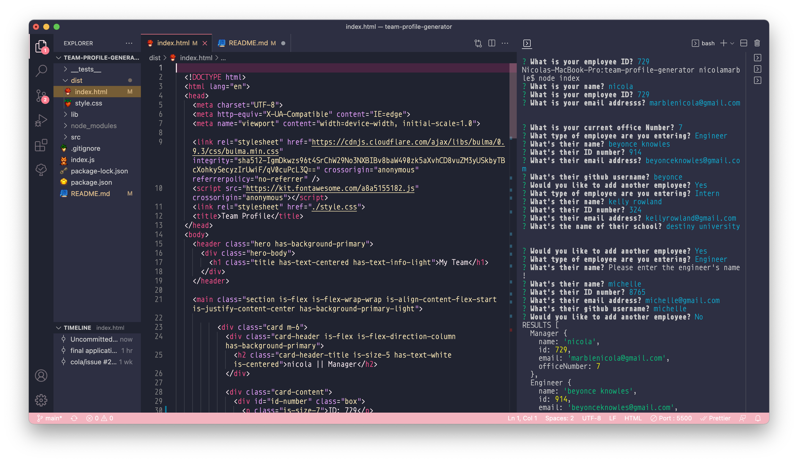 GitHub - nicolalenee/team-profile-generator: A command line application that allows users to ...