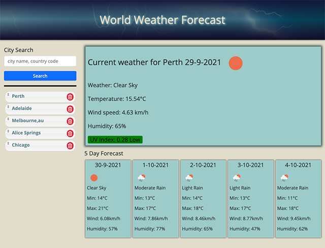 GitHub - Pilot67/06-unique-weather-forecast: Weather forecast page with ...