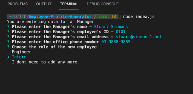 Github Pilot67 Employee Profile Generator Using Node To Generate Basic Contact Cards For