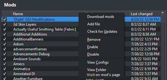 Visit On Mods Page Button In Context Menu When Right Clicking Mods Textureshader Packs
