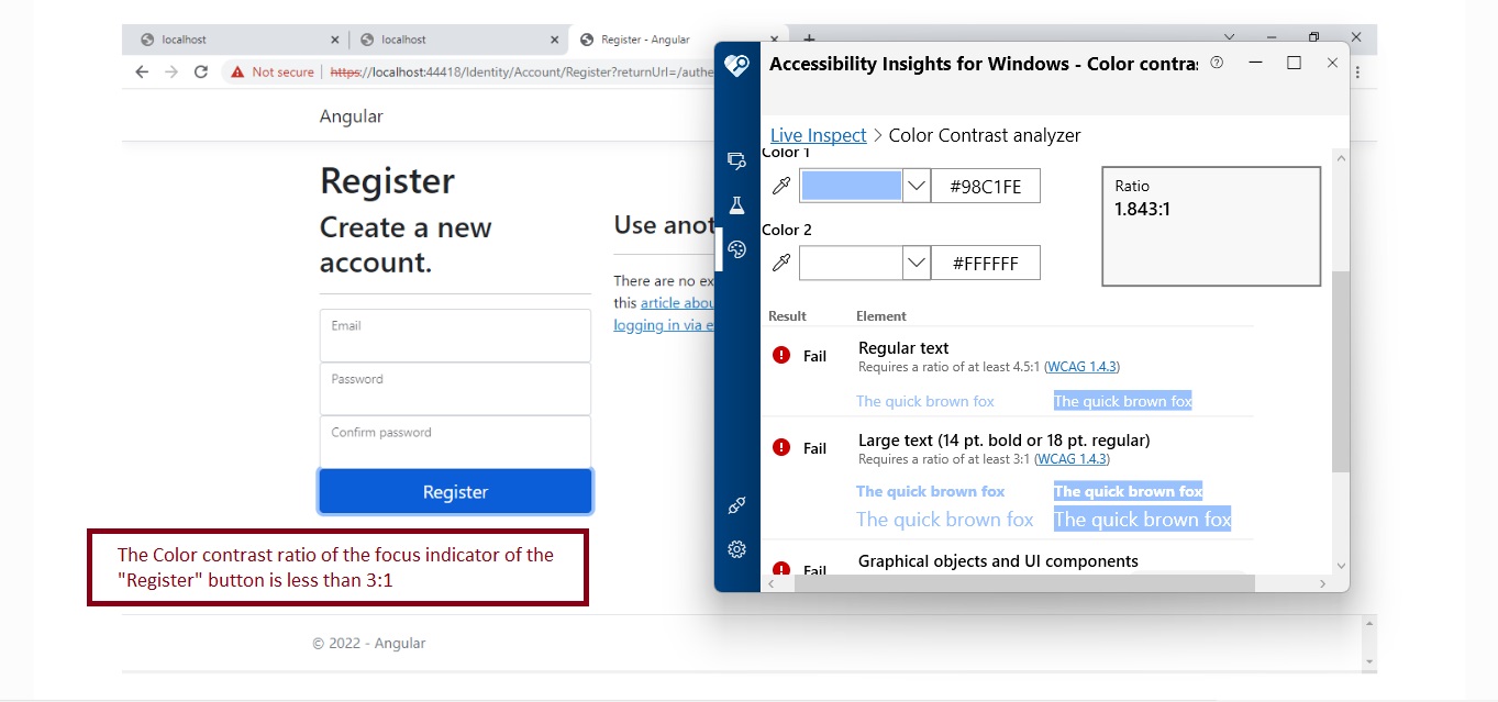 A11y_.NET Core_ASP.NETCore_ReactRegister_NonTextContrast: The Color contrast ratio of the focus ...