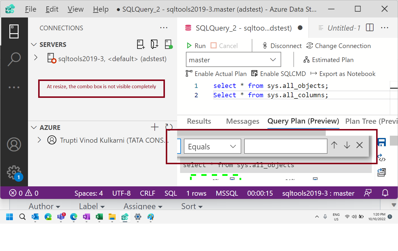 A11y_Azure Data Studio_Toolbar_FindNode_Zoom: At resize, the combo box ... A11y_Azure Data Studio_Toolbar_FindNode_Zoom: At resize, the combo box ...