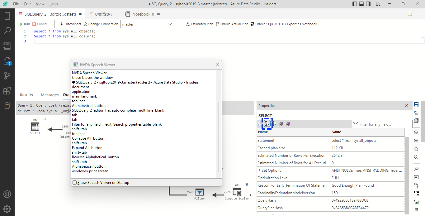 A11y_Azure Data Studio_Toolbar_Properties_ScreenReader: Same name property is provided for the ...