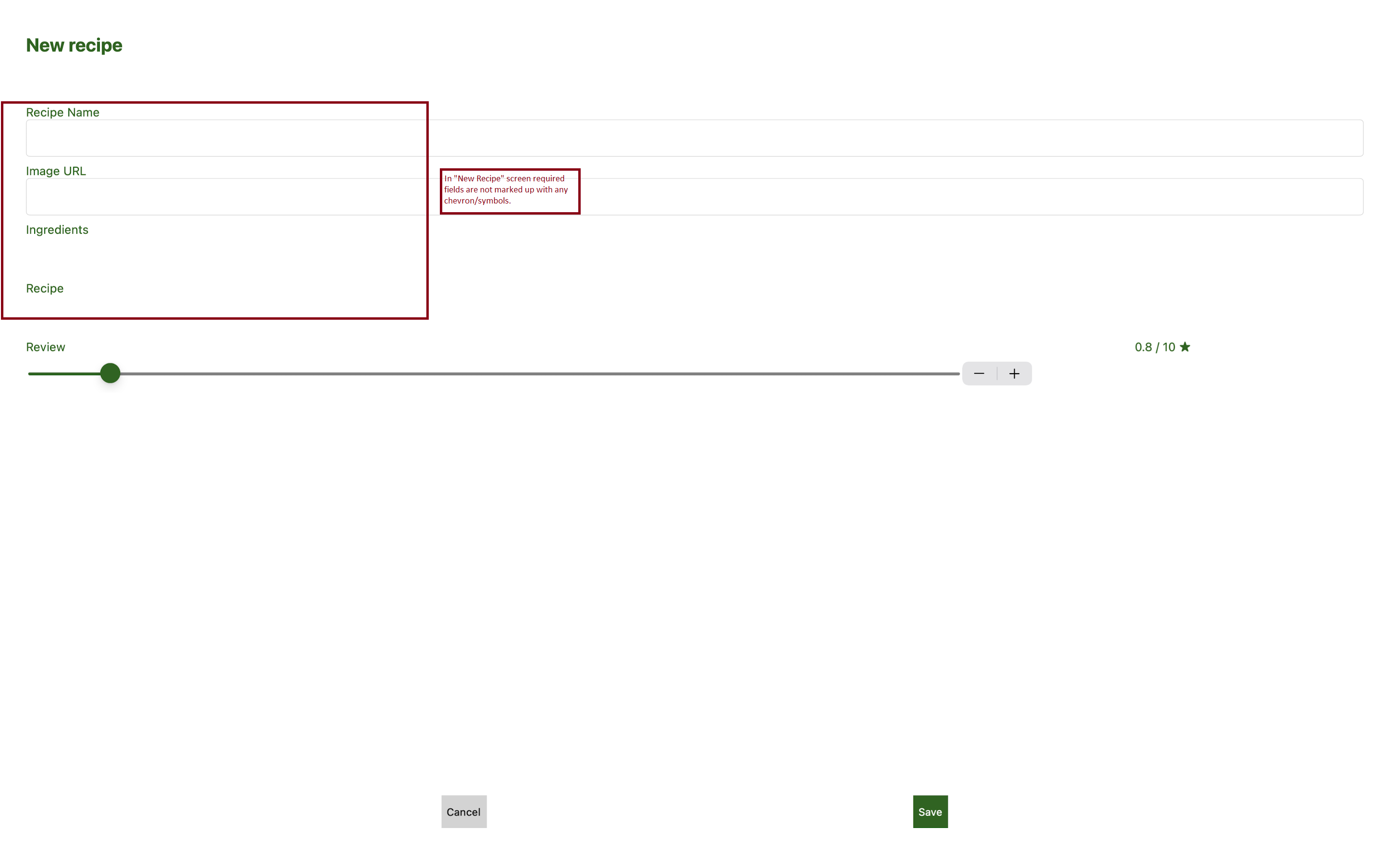 A11y_.NET Core_Recipes App My Recipes New_New Recipe_New Recipe_Labels or Instructions: In "New ...