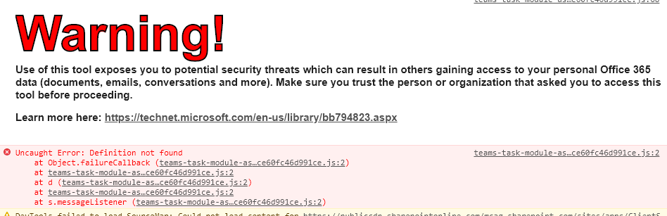SPFx auth token failure when using teamstaskhostedapp.aspx (taskmodule) in teams client, but ...
