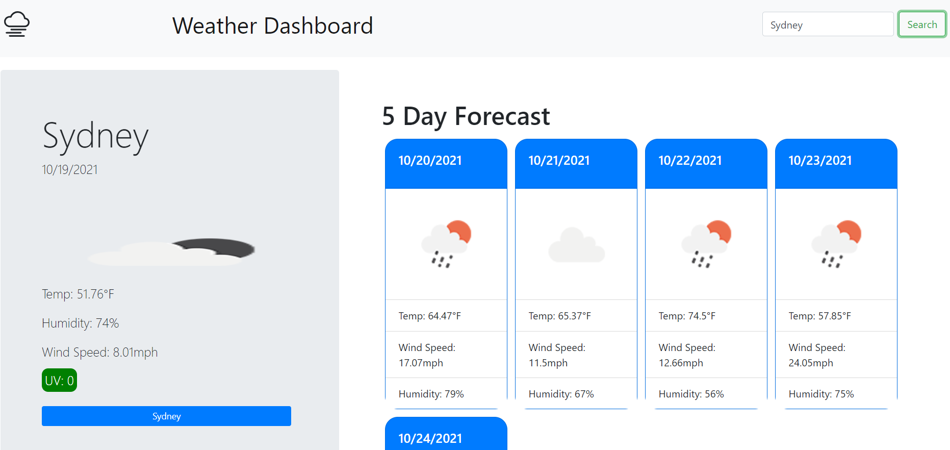 GitHub - Luis-Ramirez21x/Weather-Dashboard: Allows you to search for ...