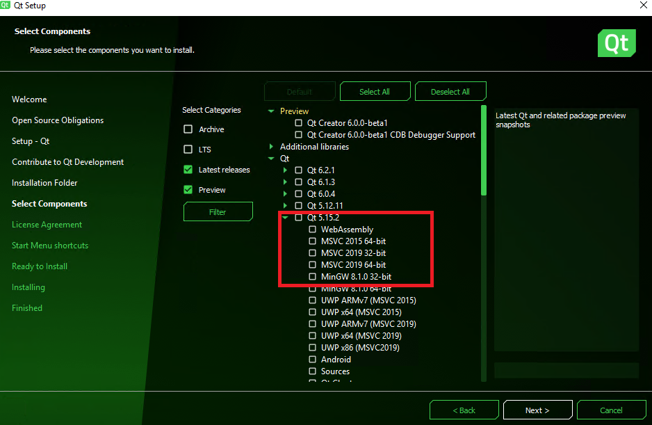 QT5.15 install package does not find support MSVC 2017 or 2015 32-bit and MuseScore failed to ...