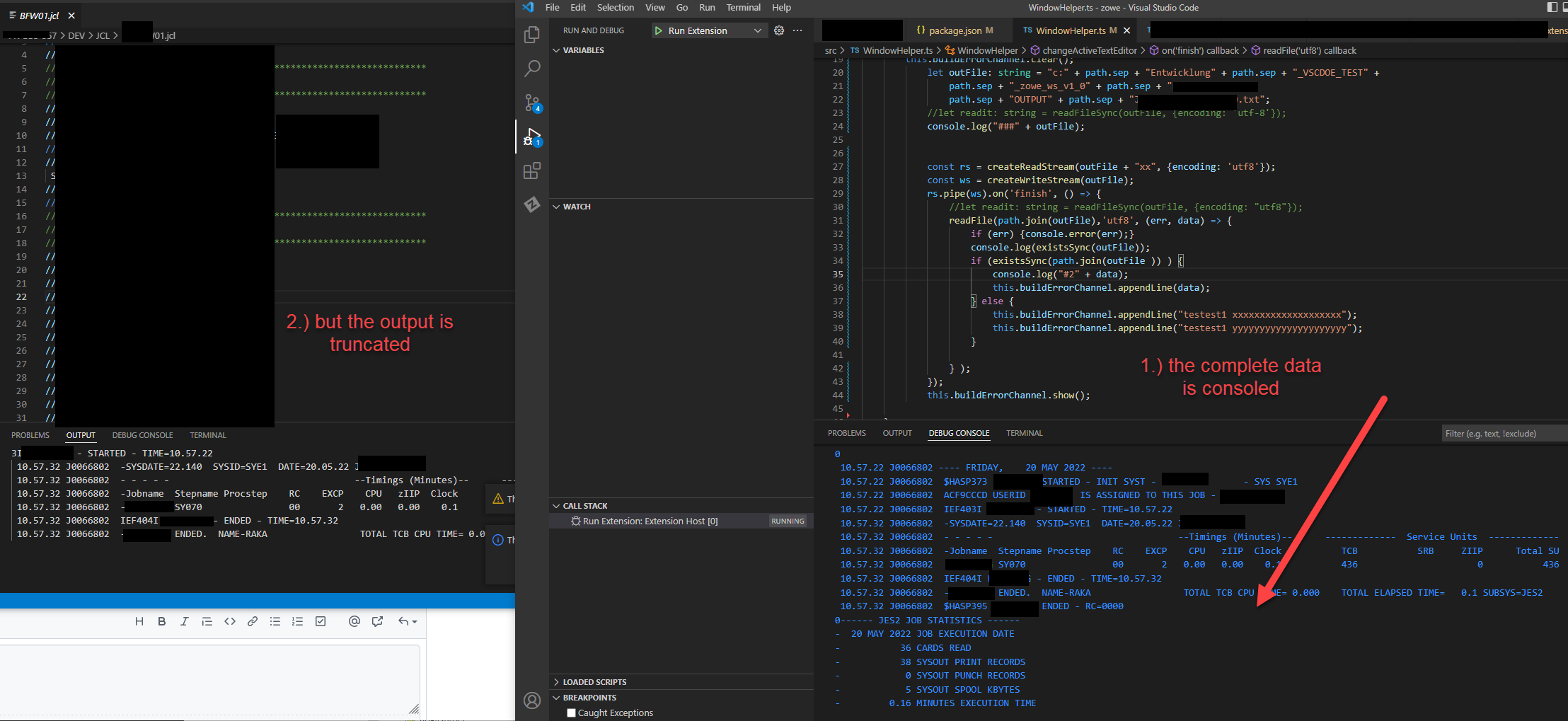 VSCODE OUTPUTCHANNEL and appendline with readFileSync does not work ...