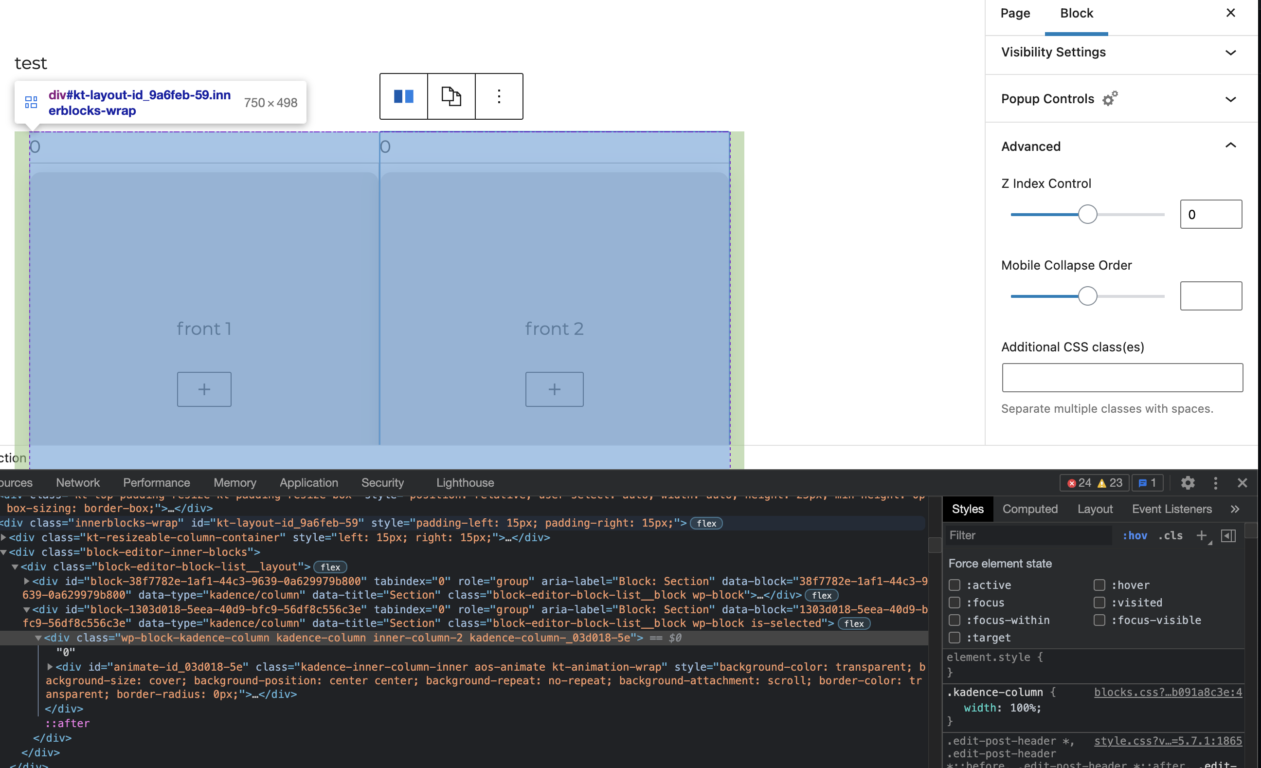 Section/Column z-index control set to 0 rendered in editor content ...