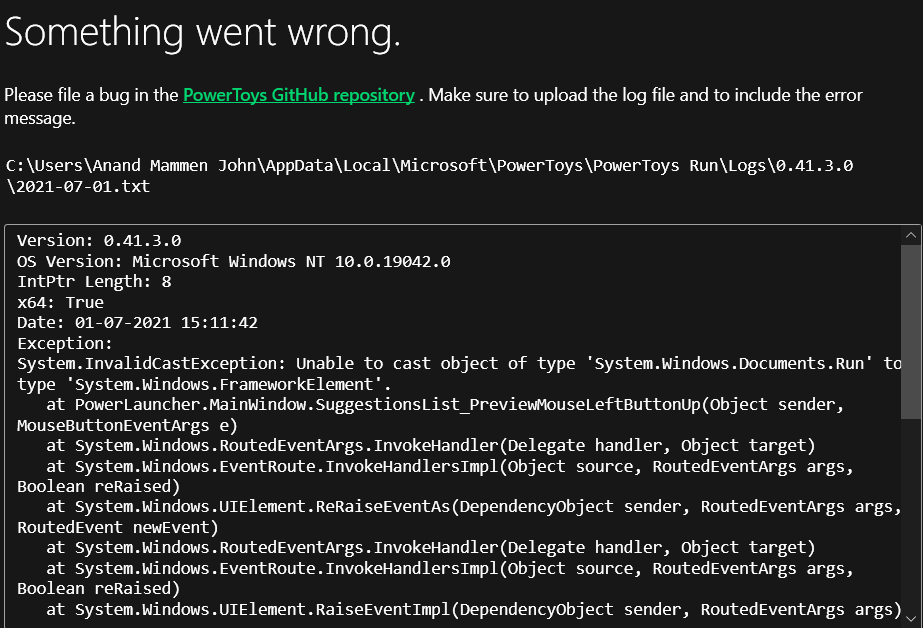 PowerToys Run error · Issue #12092 · microsoft/PowerToys · GitHub