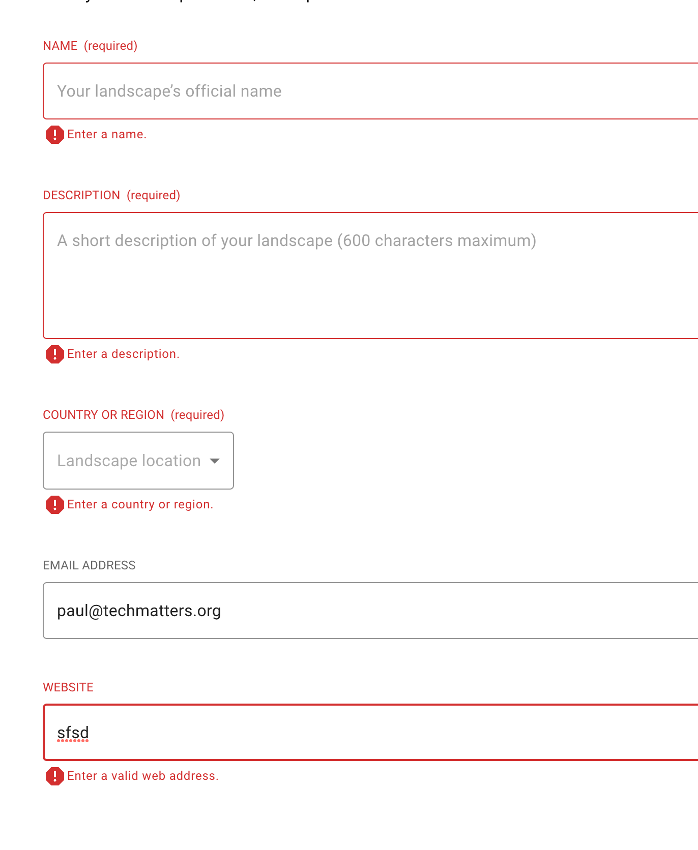 Improve the inline validation message for Add a new landscape form · Issue #637 · techmatters ...