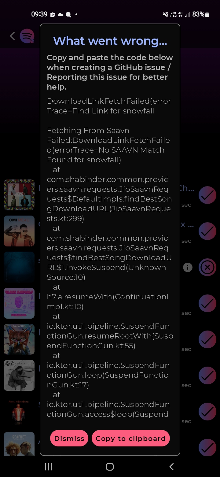 [BUG] : Can't download song Named SnowFall · Issue #2284 · Shabinder/SpotiFlyer · GitHub