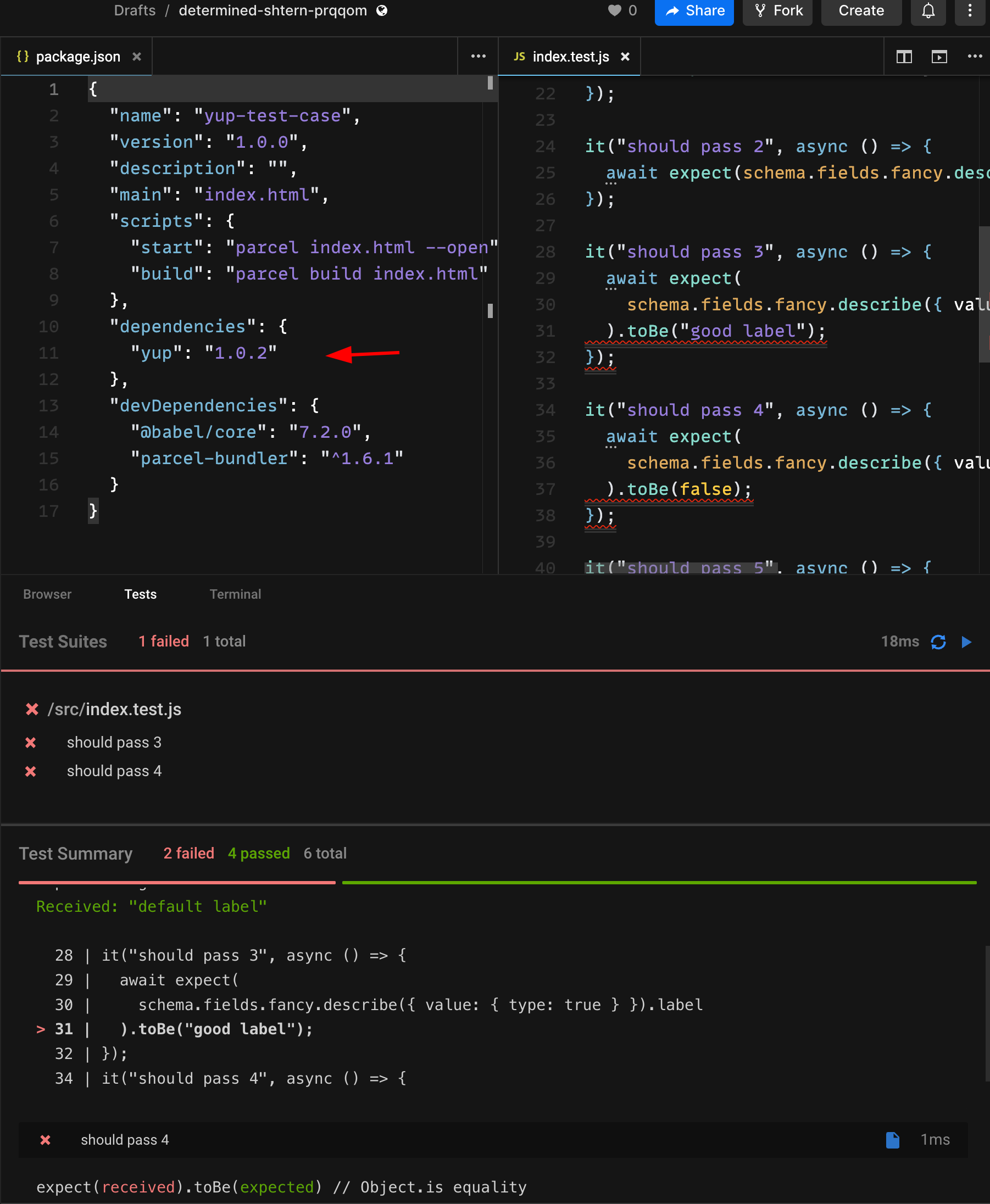 Field descriptions do not change when using conditionals · Issue #1935 · jquense/yup · GitHub