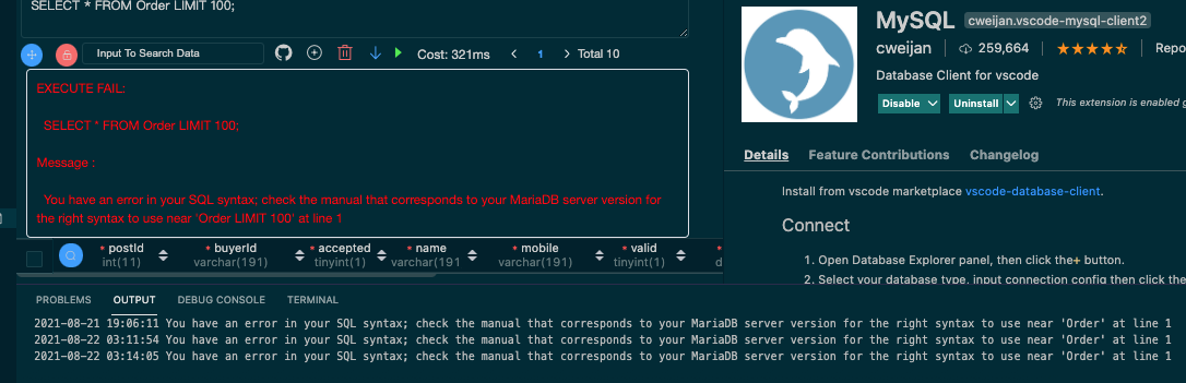 [BUG] can't show table named 'group' · Issue #231 · cweijan/vscode-database-client · GitHub
