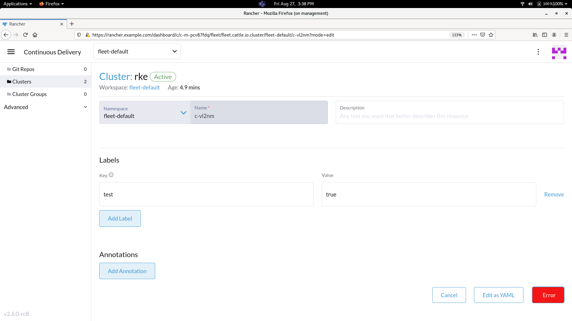 Adding a label in Continuous Delivery - Clicking Save gives an error ...
