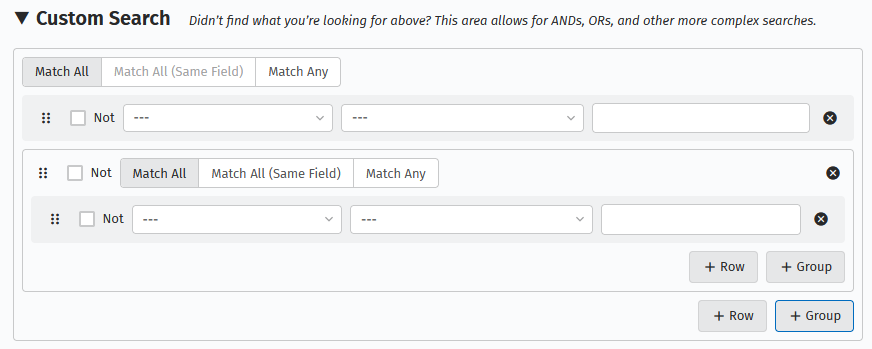 Implement UI and backend changes for complex logical expressions via groups (like Apple Mac ...