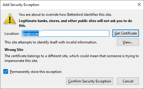 Confirm Security Exception Menu Not Working (At Account Creation) · Issue #89 · Betterbird ...