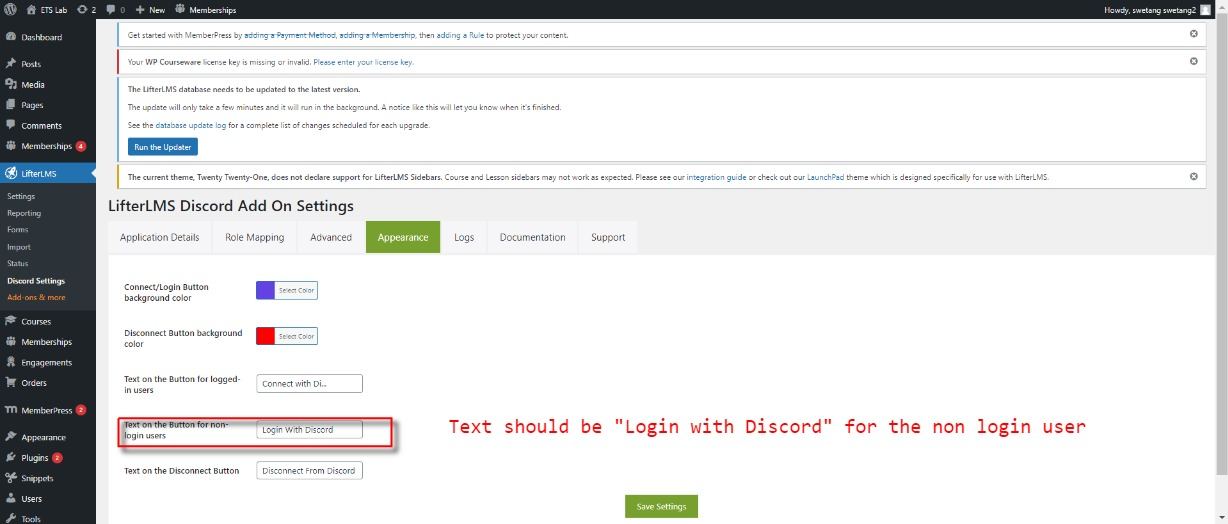 For the non-login users, the button text is not in sync with the LifterLMS discord appearance ...