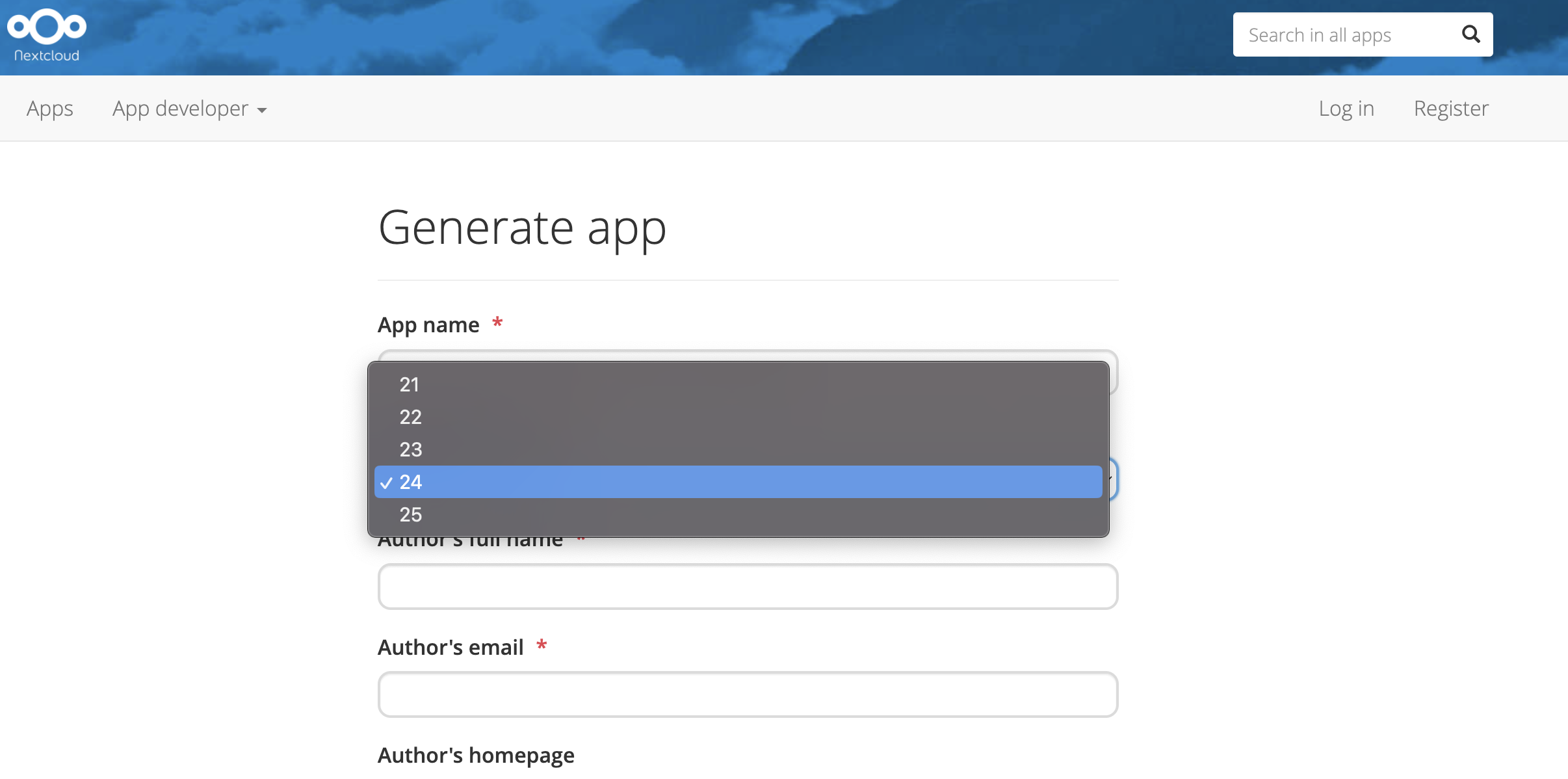 Add Nextcloud 26 and 27 to the app skeleton generator · Issue #990 · nextcloud/appstore · GitHub