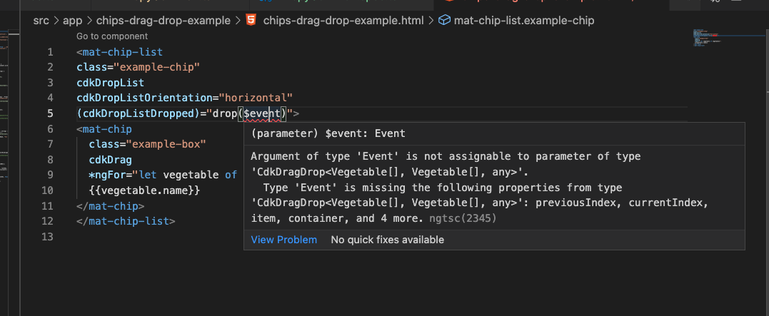 bug(mat-chip-list): cdkDropListDropped does not compile. · Issue #24819 · angular/components ...
