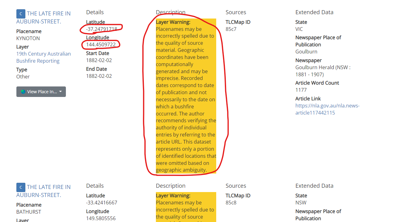 Results page display coords and description · Issue #49 · HughCraig/GHAP · GitHub