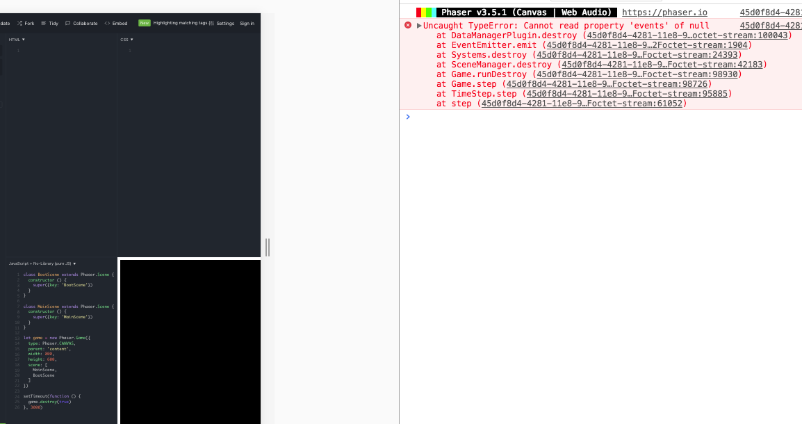 Game.destroy(true) throws Error in version 3.5.1 · Issue #3596 · phaserjs/phaser · GitHub