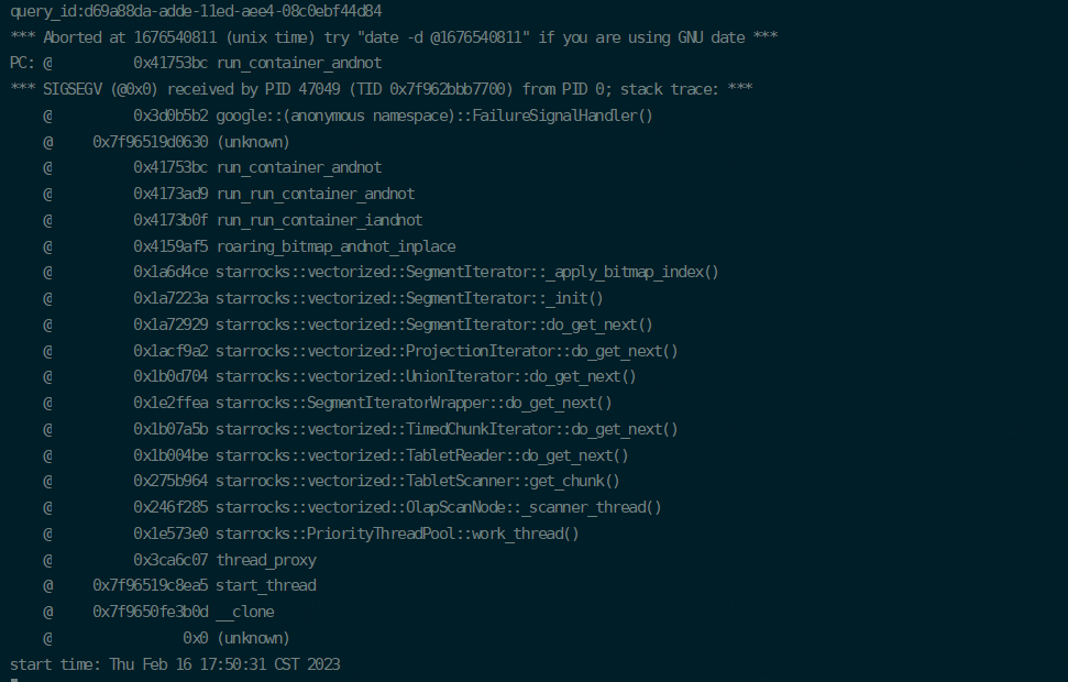 Query Failed With Be Crash · Issue 17939 · Starrocks Starrocks · Github