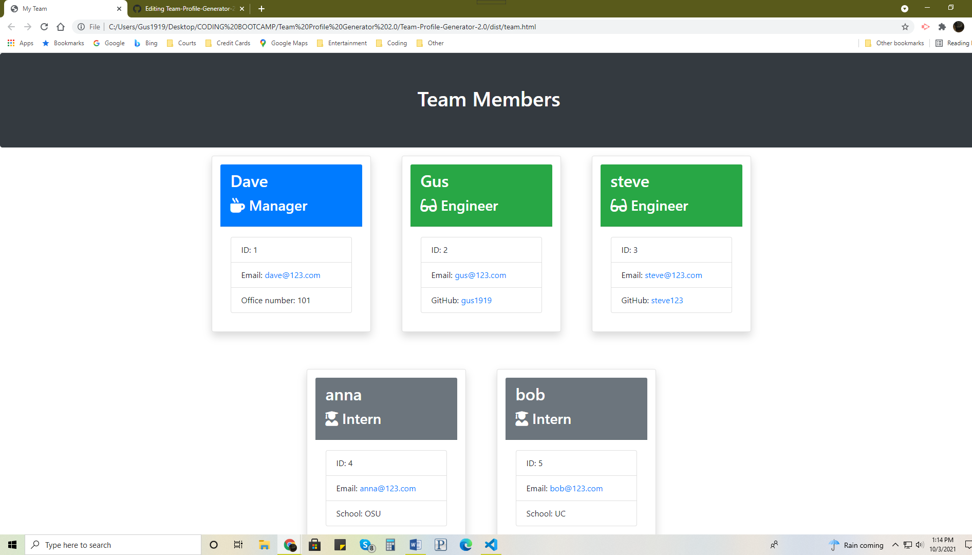 GitHub - gus1919/Team-Profile-Generator-2.0: A quick team generator to identify employees and ...