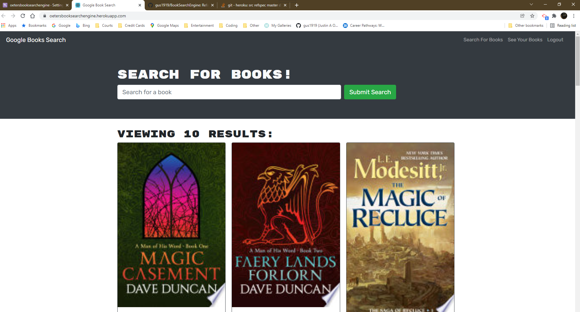 GitHub - gus1919/BookSearchEngine: Refactoring a code to utilize GraphQL.