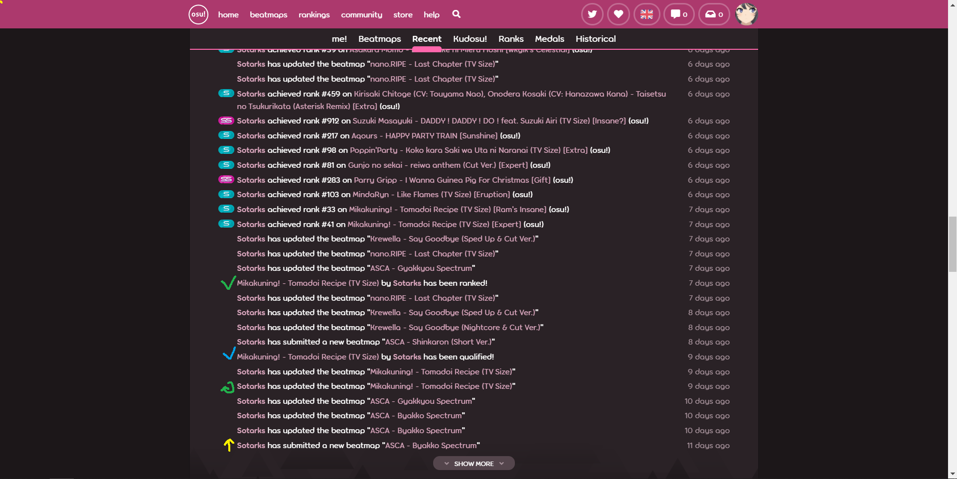 Add An Icon Statements For Events In Recent · Issue 8410 · Ppyosu