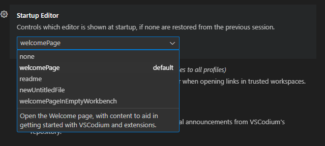 preferences: add `workbench: startup editor` setting · Issue #12754 · eclipse-theia/theia · GitHub