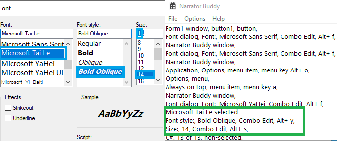 Narrator announces the wrong message when changing font properties in ...