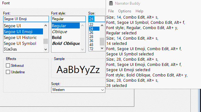 Narrator announces the wrong message when changing font properties in ...