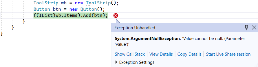 The error message for add a toolstrip button through IList has changed · Issue #9114 · dotnet ...