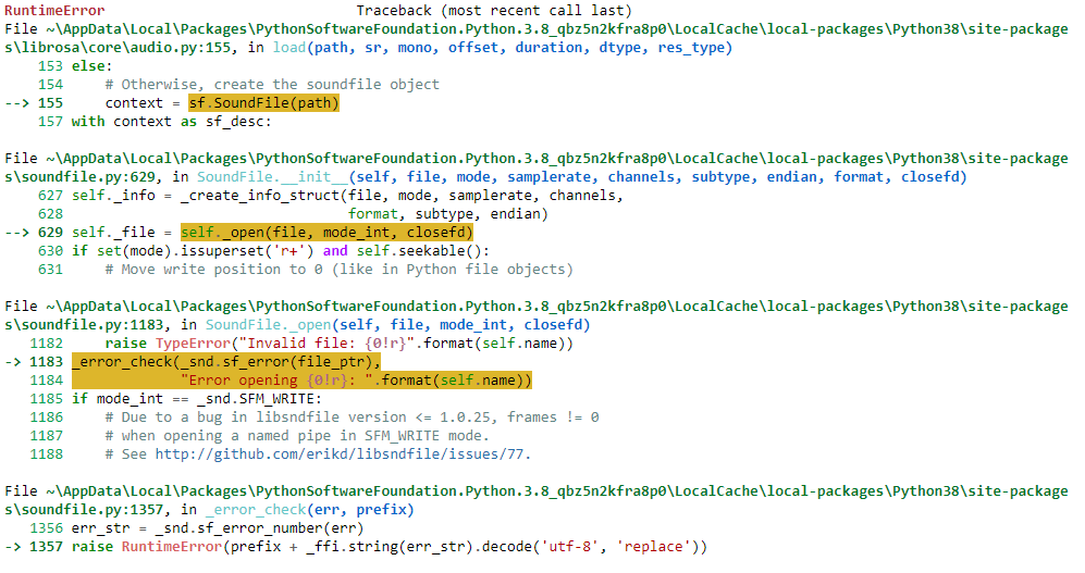 Librosa 0.9.1 load() showing File contains data in an unknown format. reading .wav and .mp3 ...