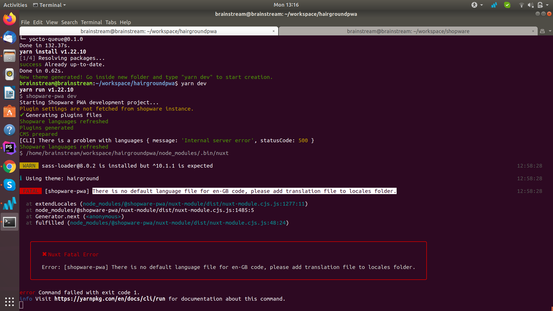 FATAL [shopware-pwa] There is no default language file for en-GB code, please add translation ...