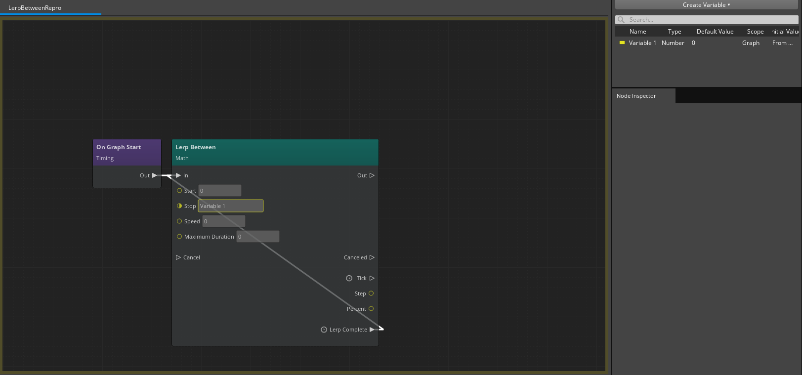 Script Canvas' Lerp Between node's Lerp Complete pin loop can print an error message to the ...