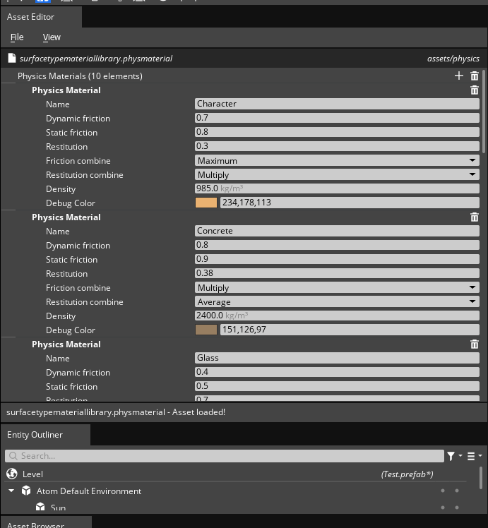 Linux: Default physics material library material's Debug Color values ...